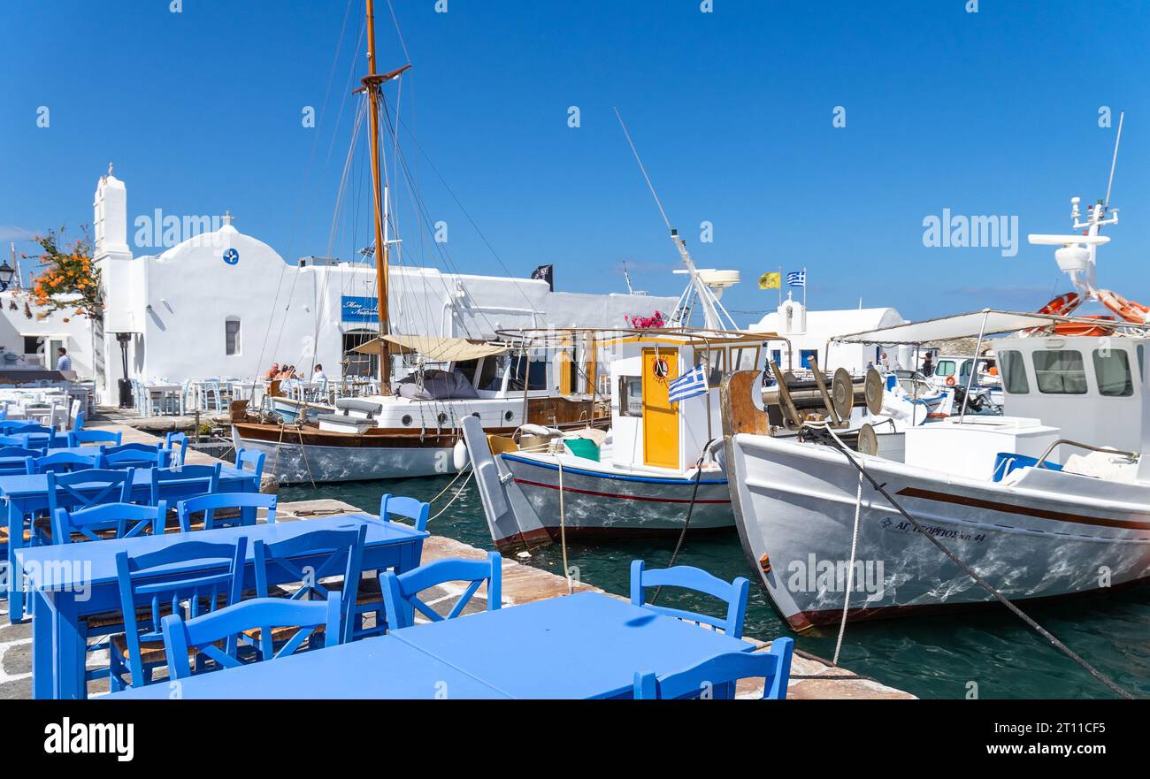 The famous harbor of Naoussa on the island of Paros. With its taverns ...