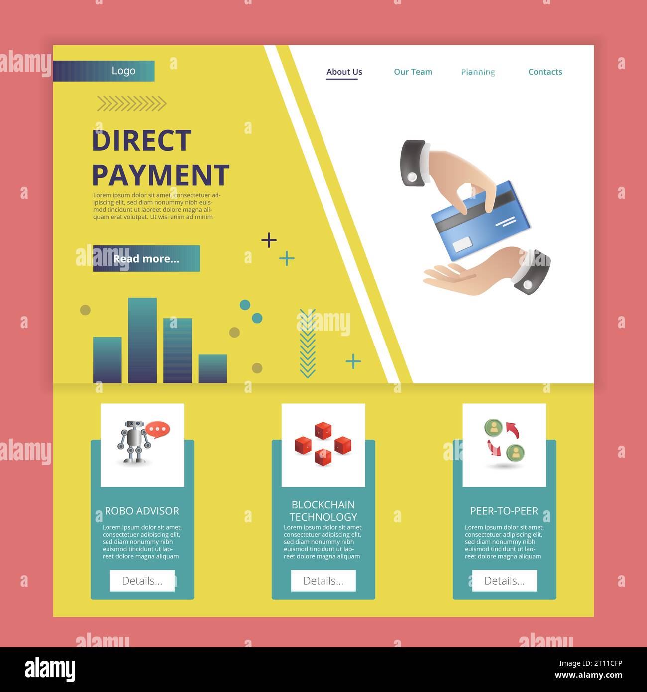 Direct payment flat landing page website template. Robo advisor ...