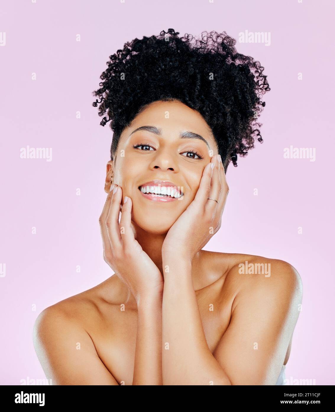 Portrait, beauty and happy woman, natural and dermatology with clean ...