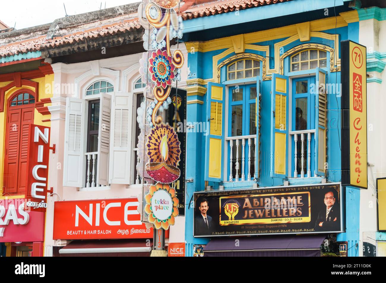 A street with multiple stores in Little India, Singapore Stock Photo ...