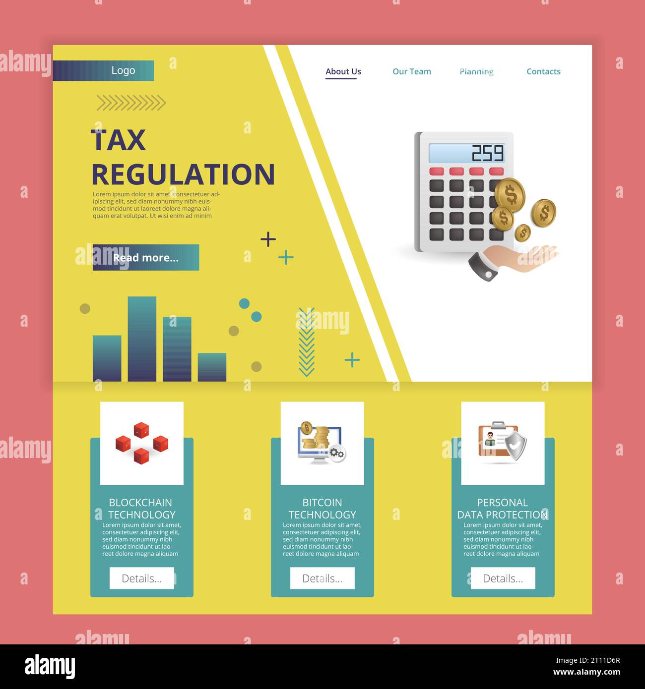 Tax regulation flat landing page website template. Blockchain ...