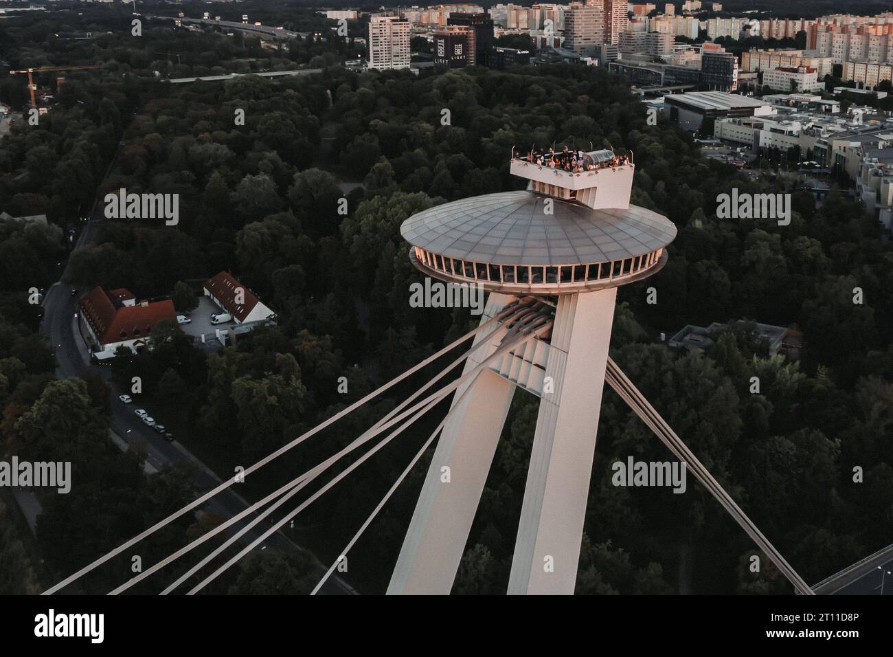 BRATISLAVA, SLOVAKIA, OCTOBER 10th 2022: Aerial image of Ufo Restaurant ...