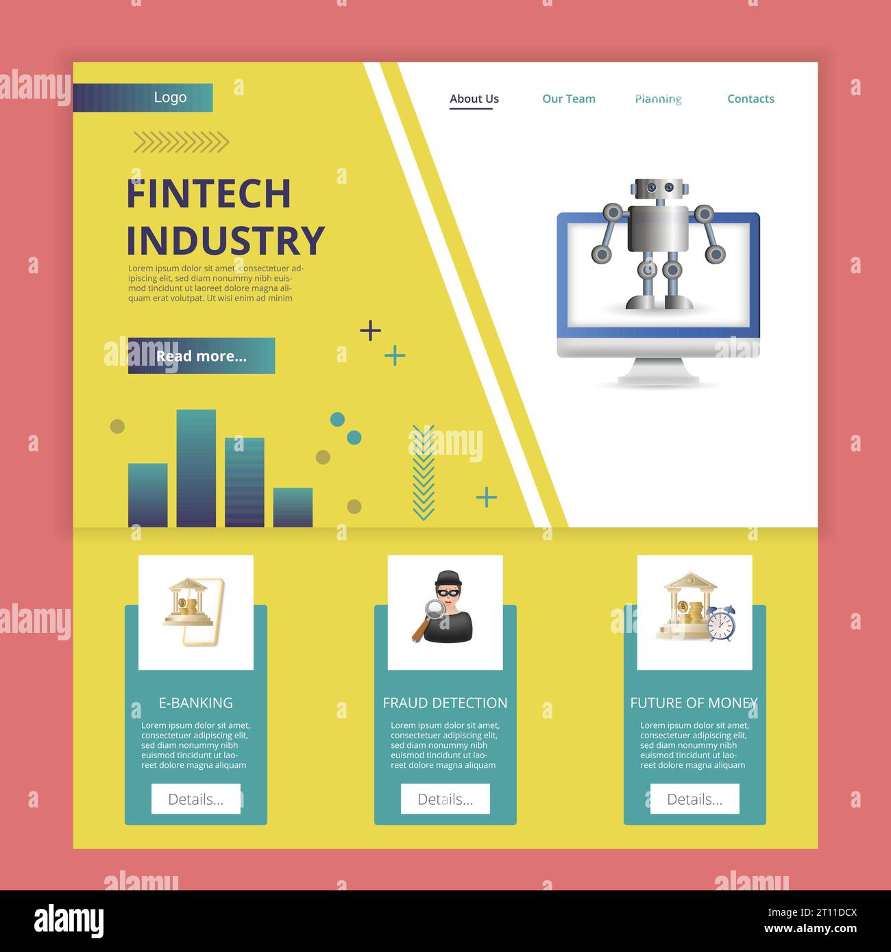 Fintech industry flat landing page website template. E-banking, fraud ...