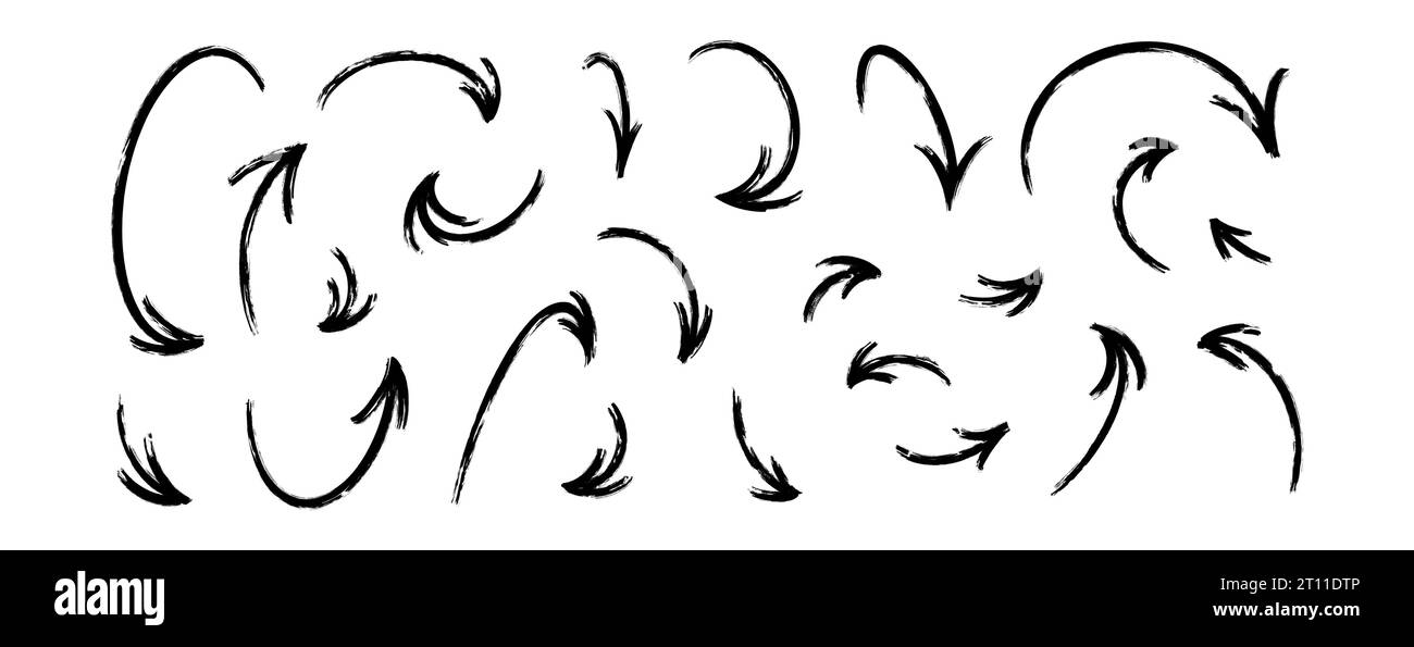 Grunge arrows. Brush painted arrow set with marker texture. Vector ...