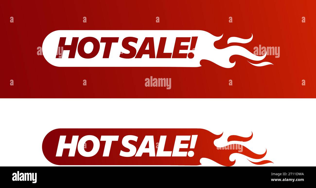 Hot sale web banner template. Price offer, offer vector labels, flame shape logo. Two colors ...