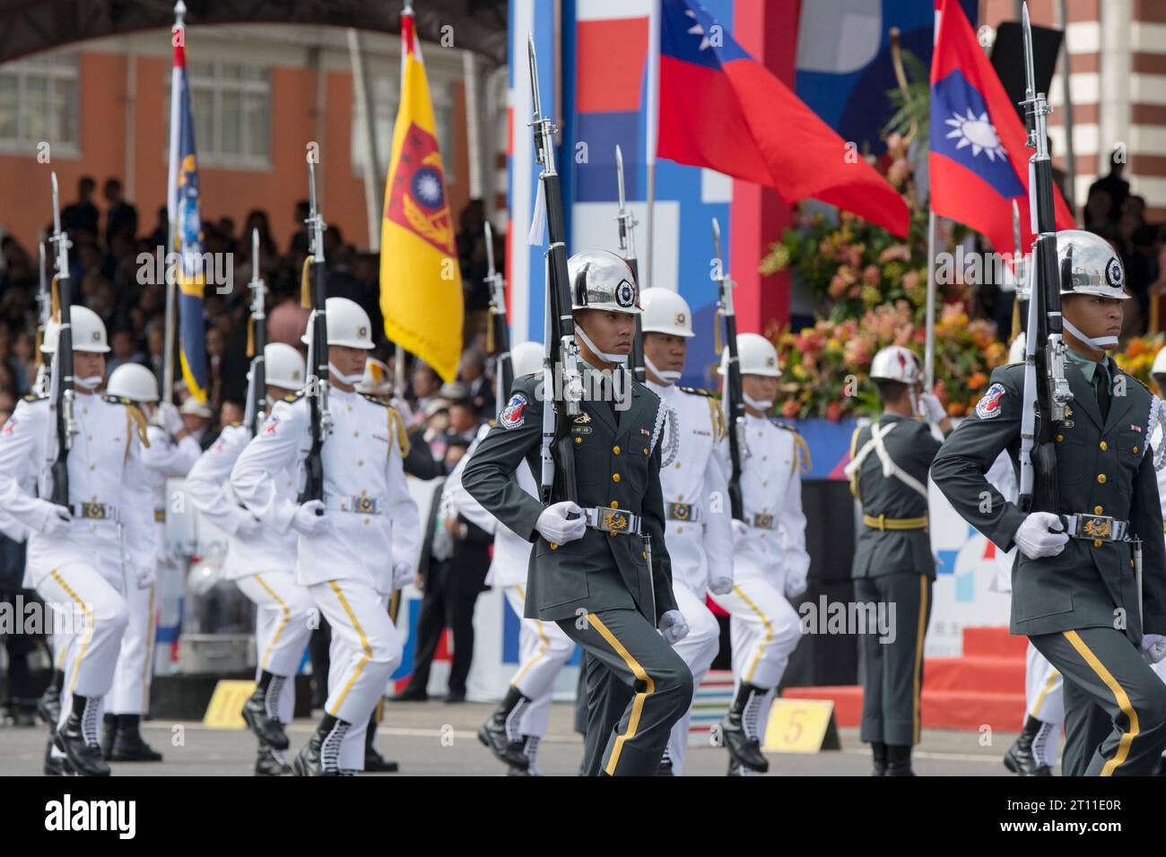 Taipei, Taiwan. 10th Oct, 2023. Taiwanese honour guards march during ...
