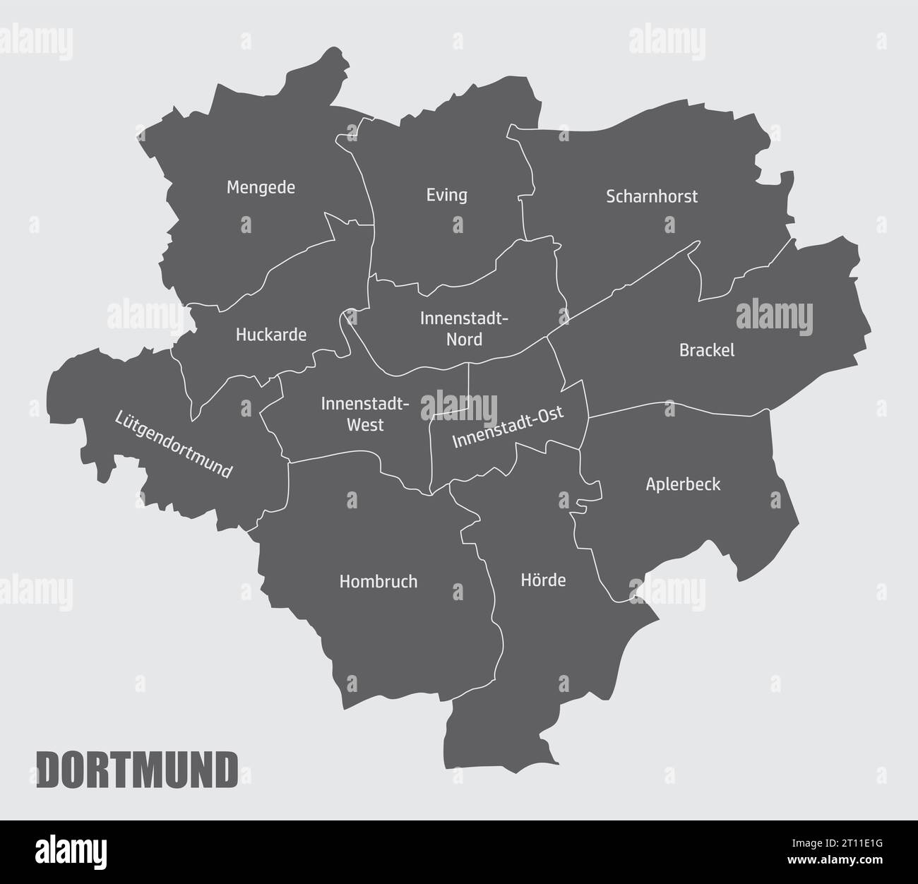 Dortmund city administrative map isolated on gray background, Germany ...