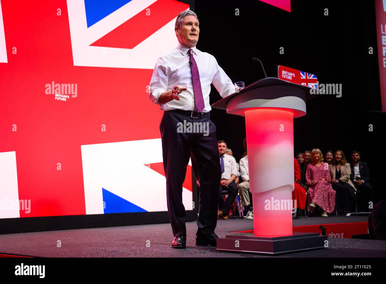 London, UK. 10 October 2023. Labour Party leader Keir Starmer reacts ...