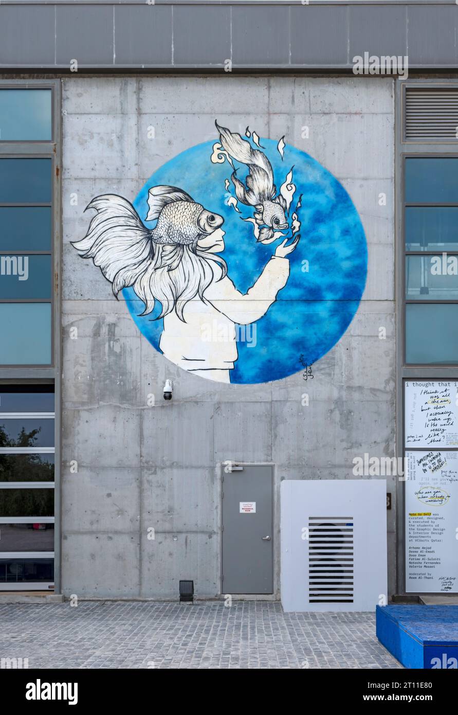 Be Like a Fish mural by Huda Basahal, Fire Station, Doha, Qatar Stock ...