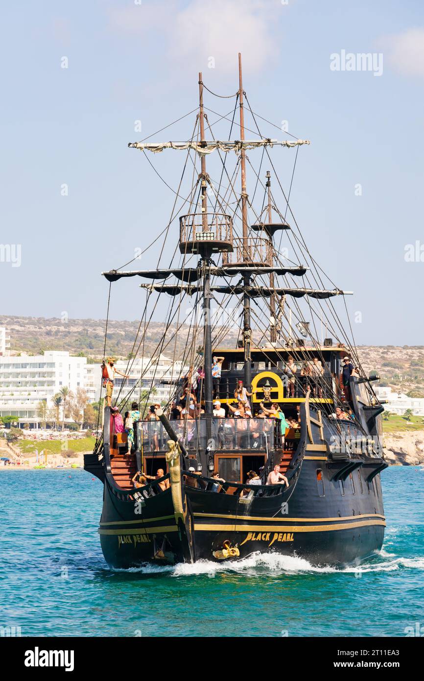 Tourists on the Black Pearl themed pirate ship returning to Ayia Napa ...