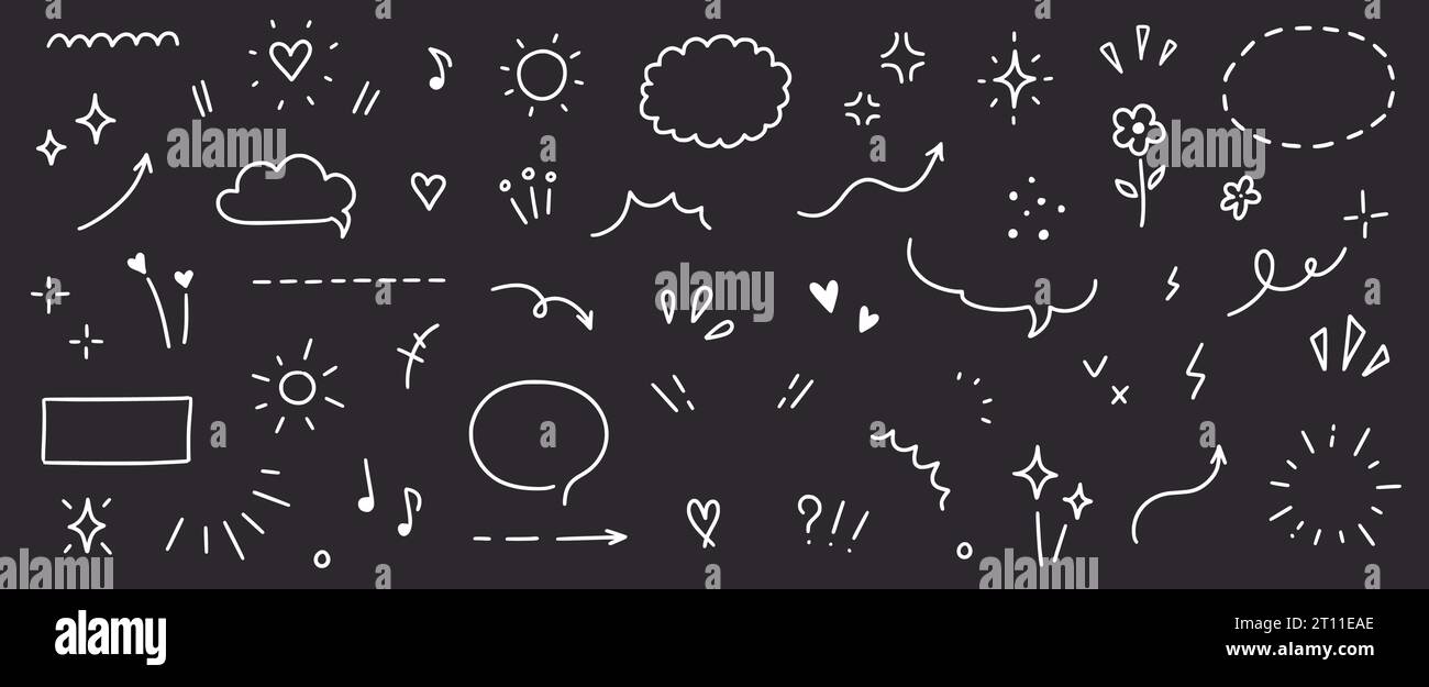 Cute line icon sketch element on chalkboard background. Hand drawn line ...
