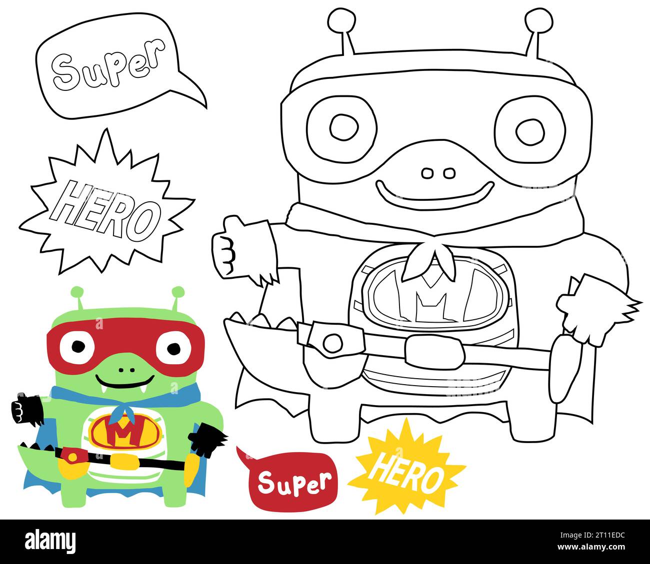 Vector of funny alien super hero cartoon, coloring book or page Stock ...