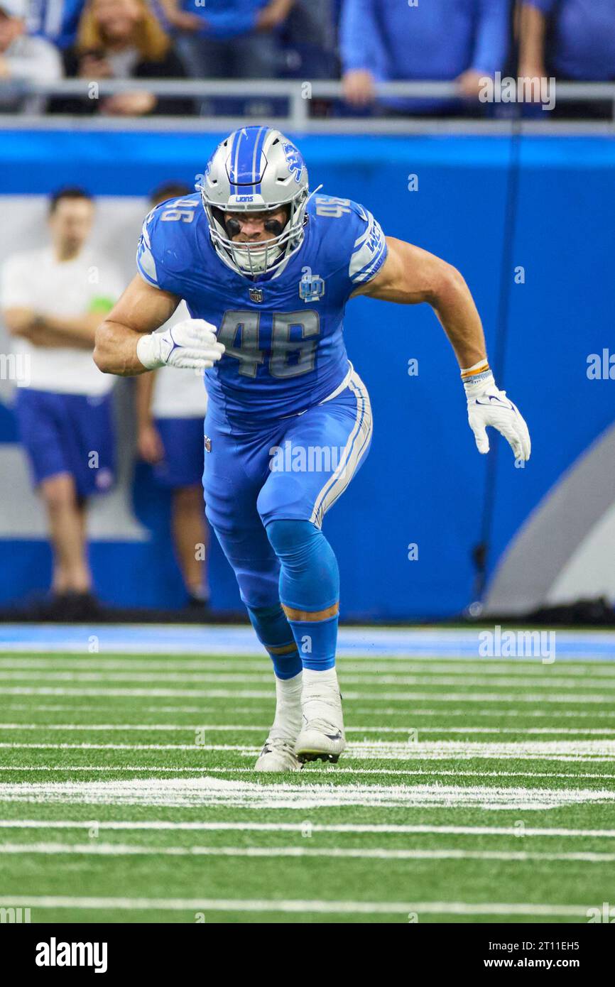 Detroit Lions linebacker Jack Campbell (46) pursues a play on defense ...