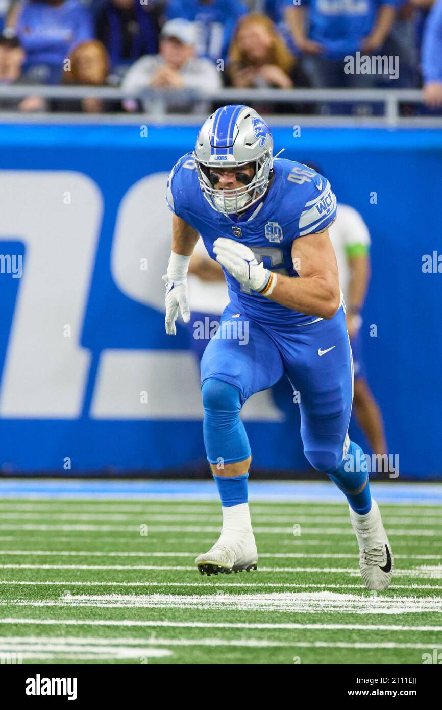 Detroit Lions linebacker Jack Campbell (46) pursues a play on defense ...