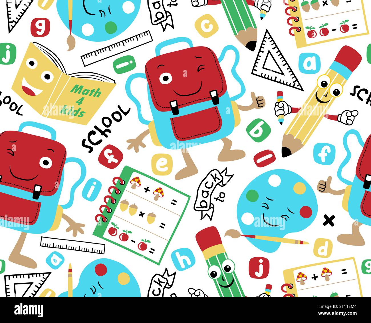 Seamless pattern vector of funny school supplies cartoon, students ...