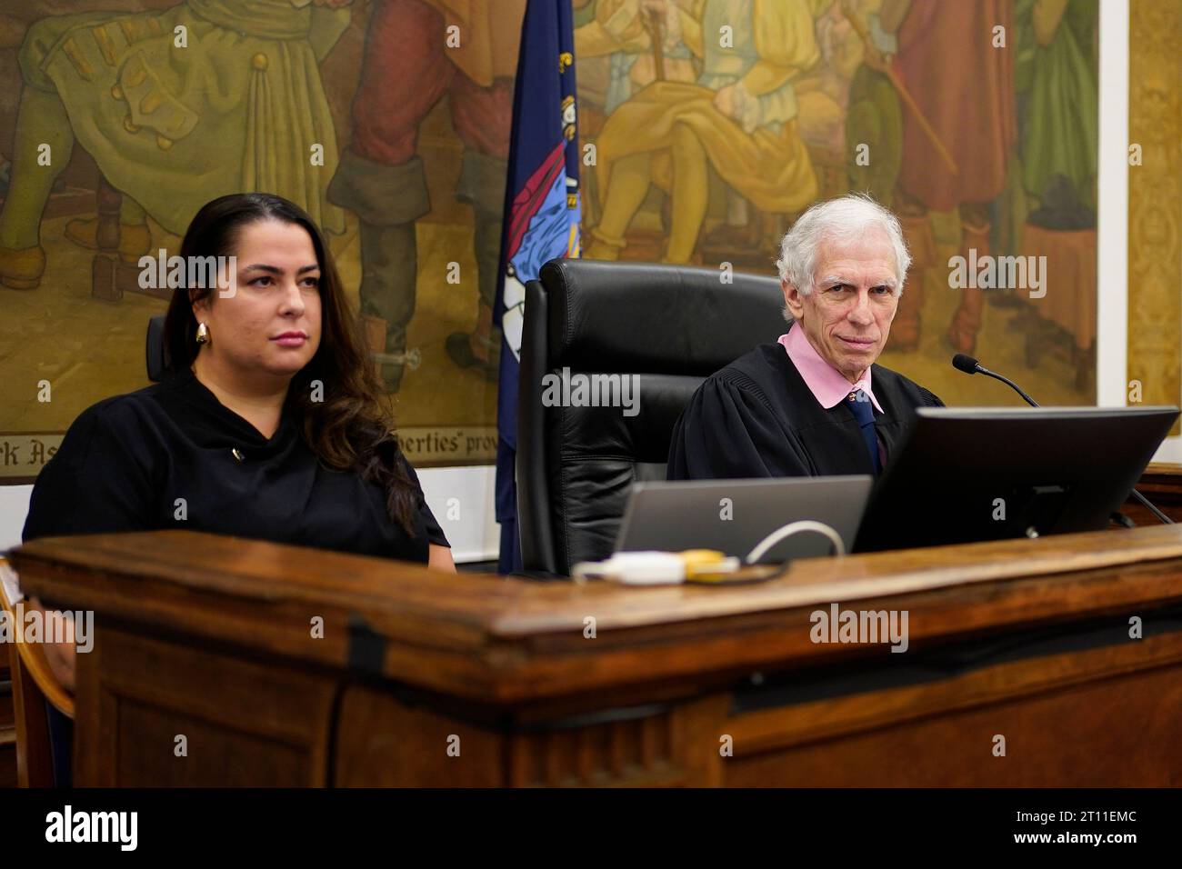 Principal Law Clerk Allison Greenfield, left, and Judge Arthur Engoron ...