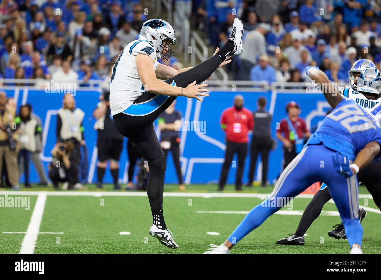 Carolina Panthers punter Johnny Hekker (10) punts against the Detroit ...