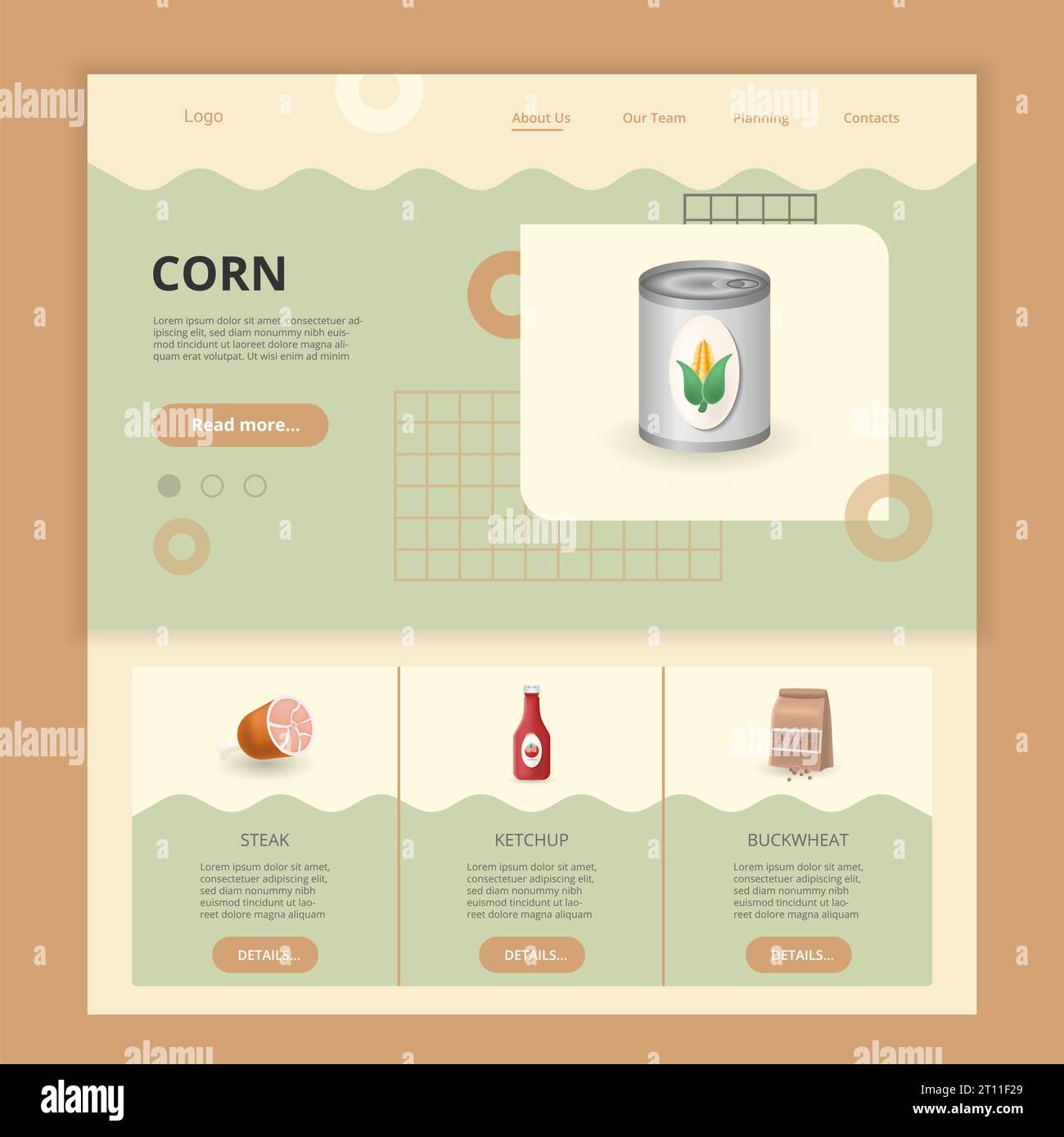 Corn flat landing page website template. Steak, ketchup, buckwheat. Web ...