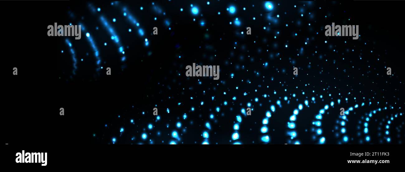 Blue particle dots on dark vector wide abstract technology banner ...