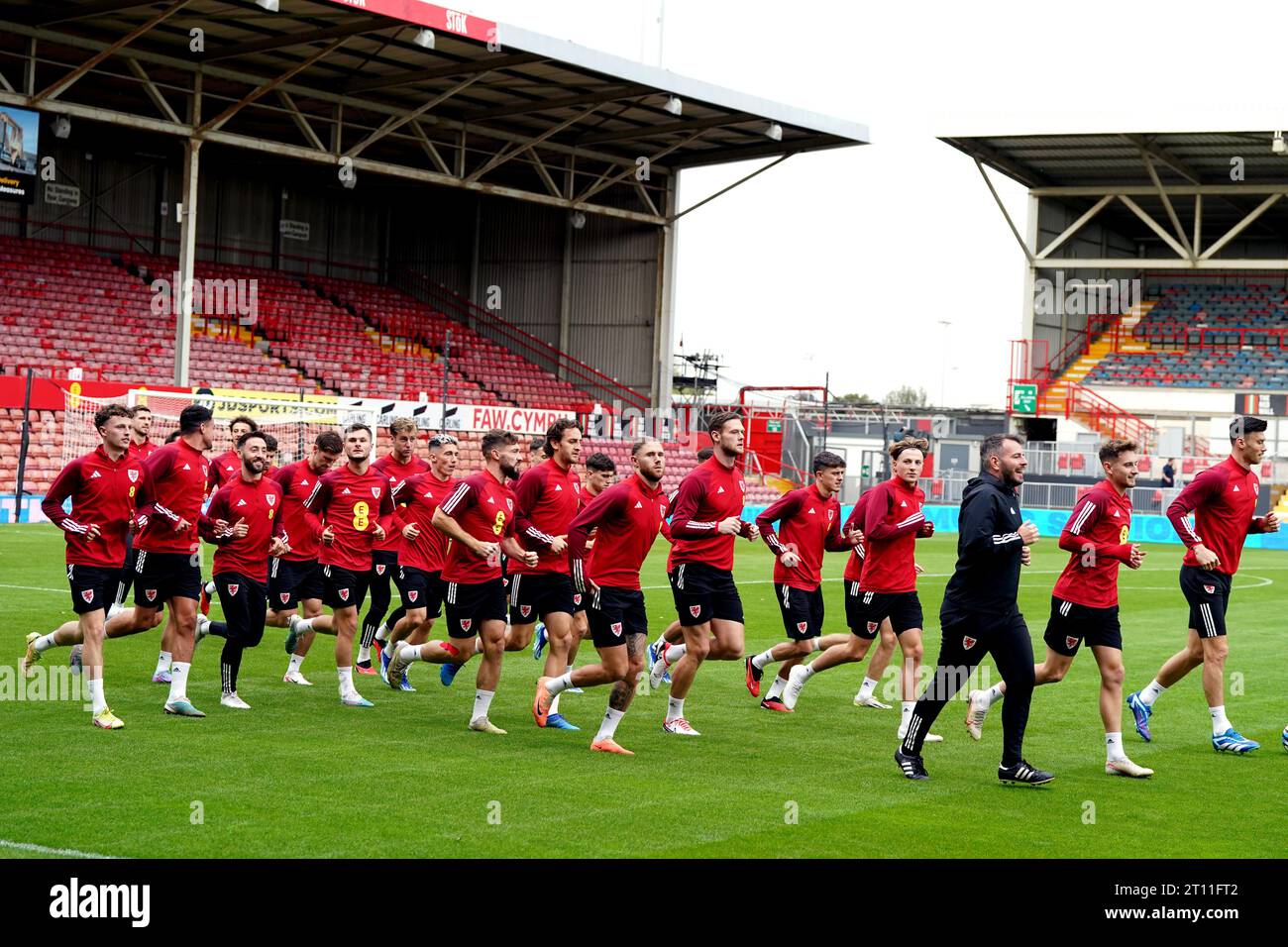 Wales players during a training session at the SToK Racecourse, Wrexham ...
