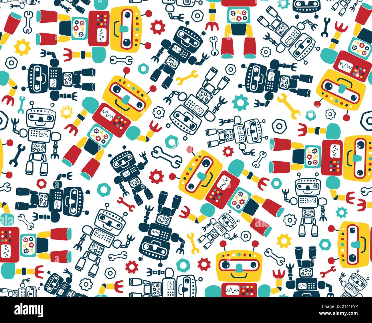 Seamless pattern vector of robots cartoon, robots element illustration ...