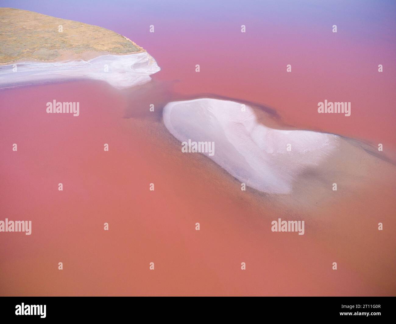 Aerial top view of a pink salt lake. Azov Ukraine Stock Photo - Alamy