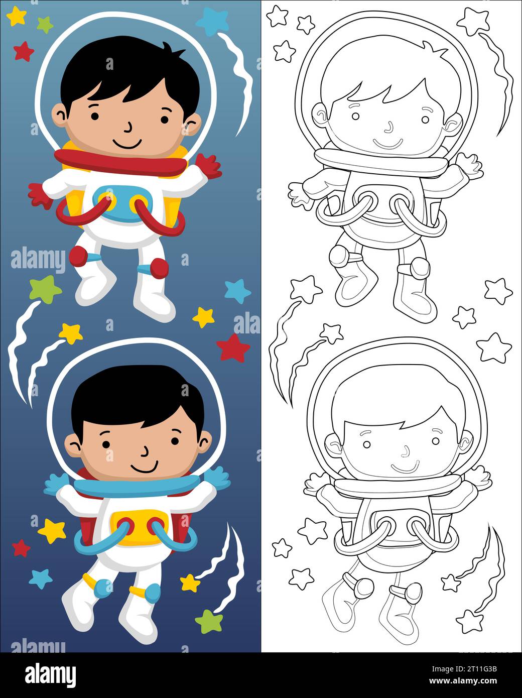 Vector illustration of astronauts cartoon character, coloring book or ...