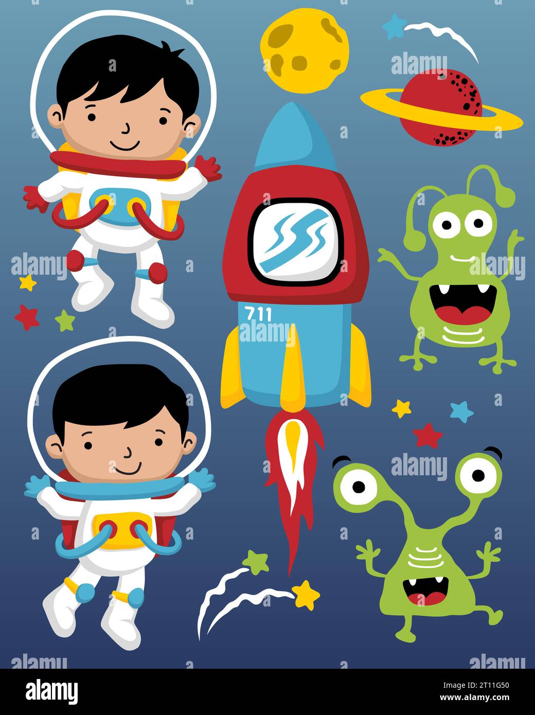 vector illustration of astronauts cartoon characters in outer space ...