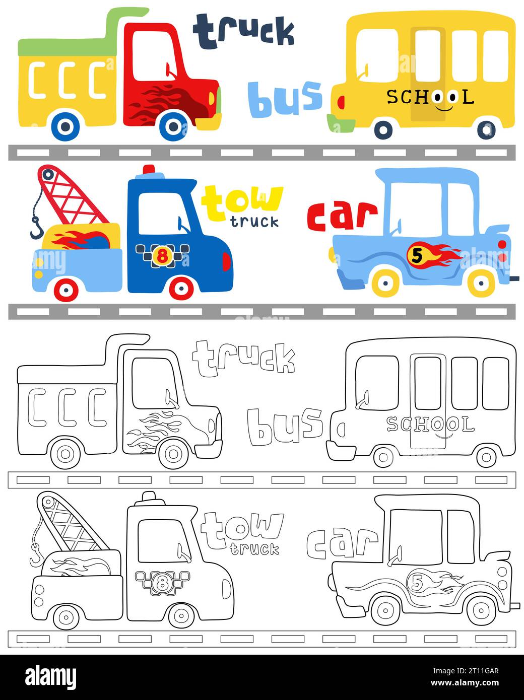 Vector illustration of vehicles cartoon, coloring book or page Stock ...