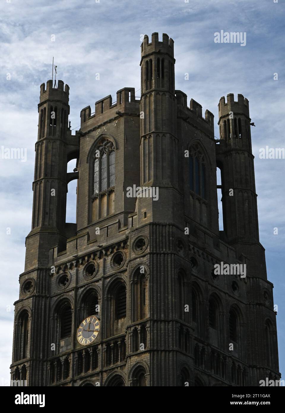 detail of ely cathedral tower with clock Stock Photo - Alamy