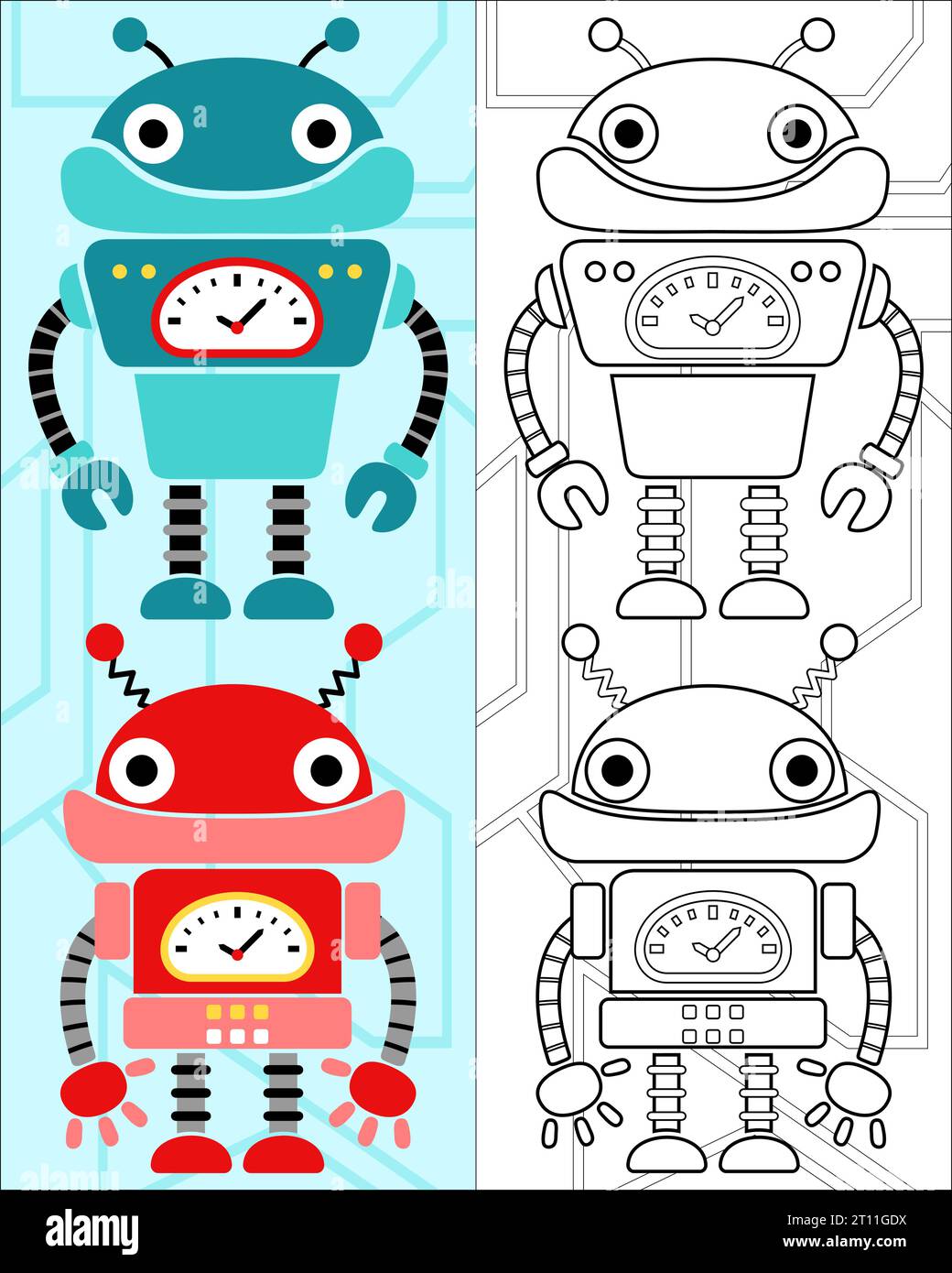 Vector illustration of robot cartoon, coloring book or page Stock ...