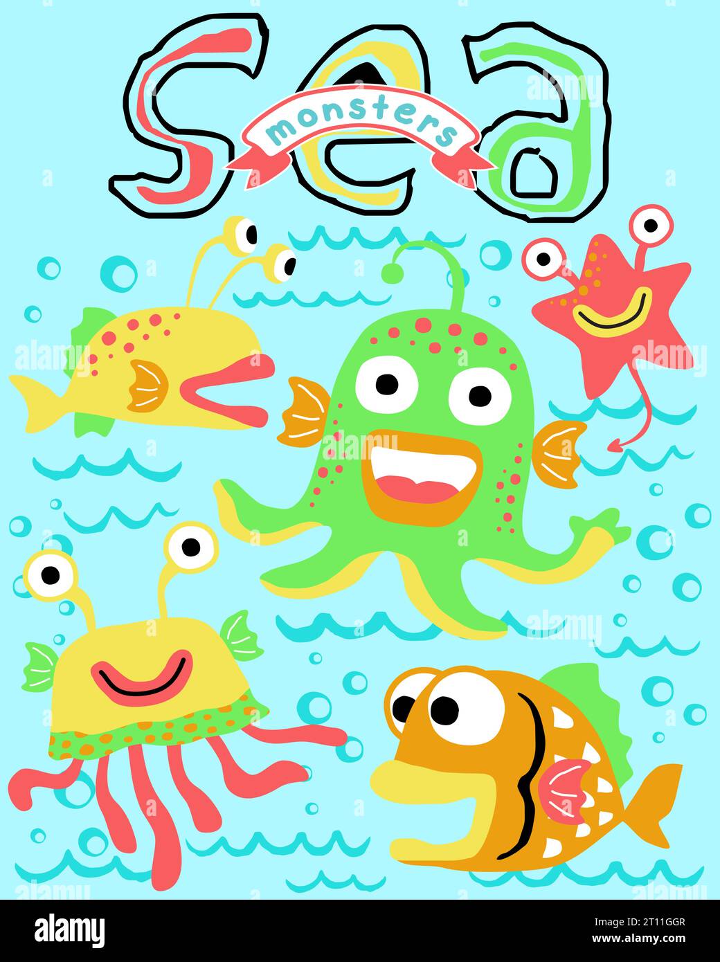 vector illustration of sea monsters cartoon Stock Vector Image & Art ...