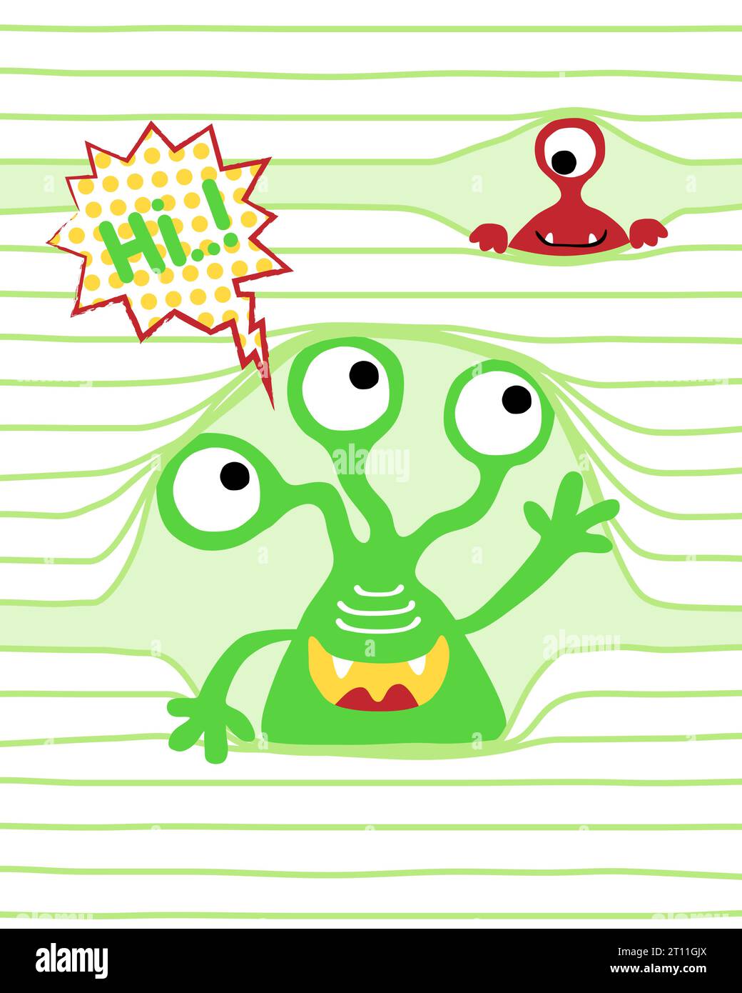 vector illustration of funny aliens cartoon on striped background Stock ...