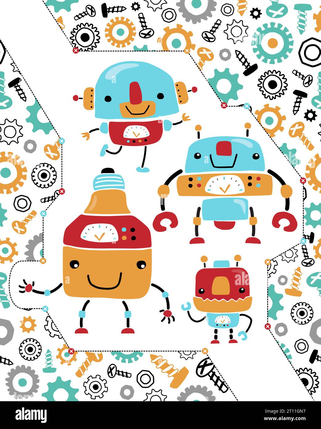 vector illustration of robots cartoon on seamless pattern of robots element background Stock ...