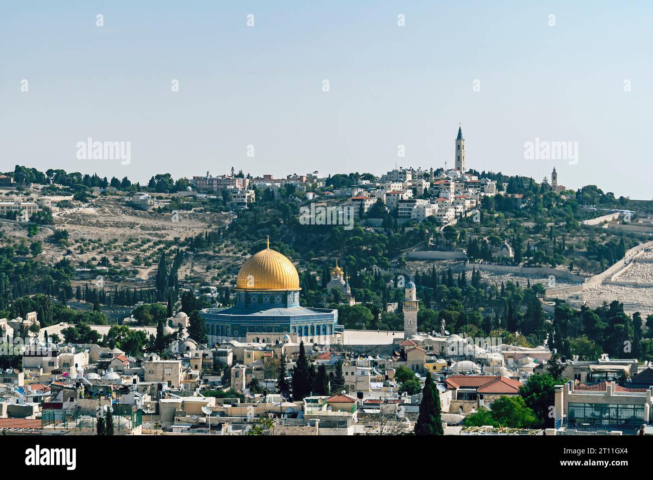 Panoramic view to Jerusalem Old city and the Temple Mount, Dome of the ...
