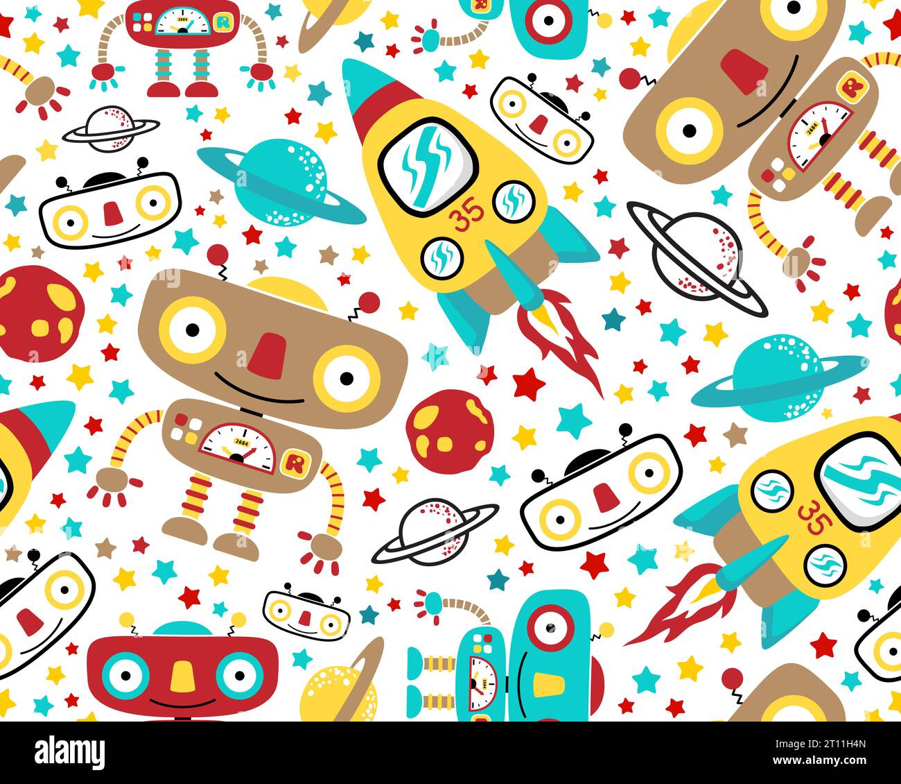 Seamless pattern vector of outer space elements cartoon with funny ...
