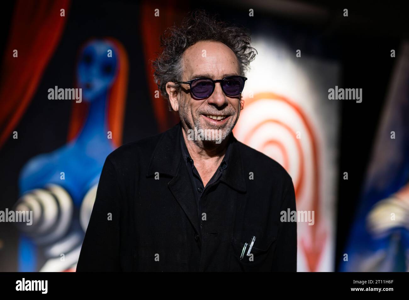 Turin, Italy. 10 October 2023. The American filmmaker Tim Burton smiles ...