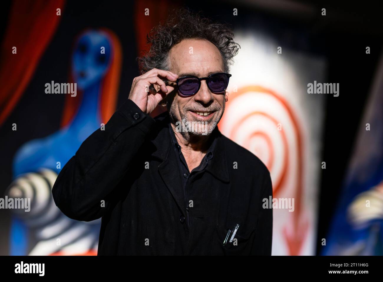 Turin, Italy. 10 October 2023. The American filmmaker Tim Burton smiles ...