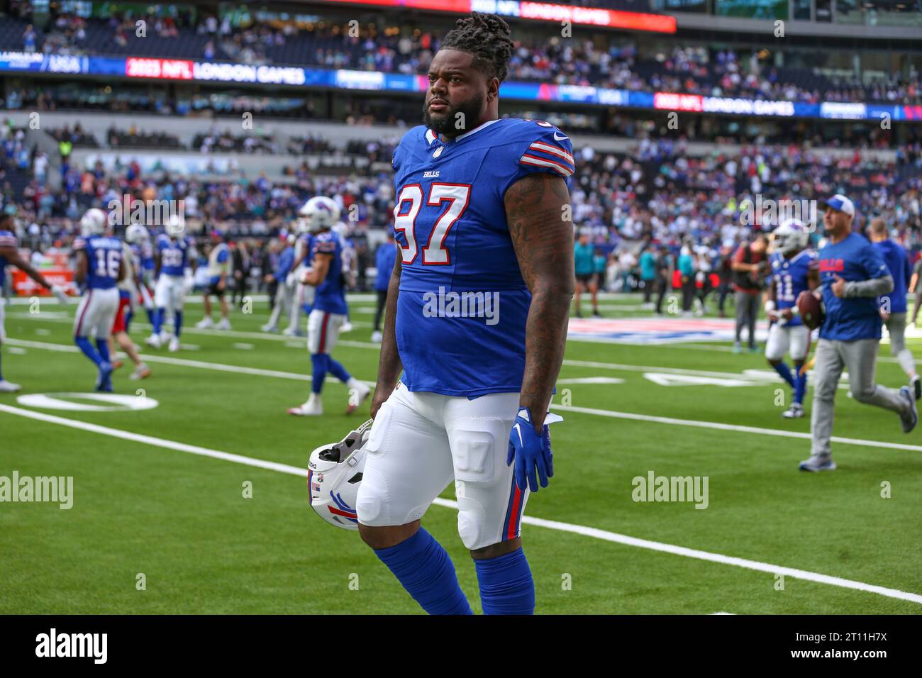 Buffalo Bills defensive tackle Jordan Phillips (97) warms up before an ...
