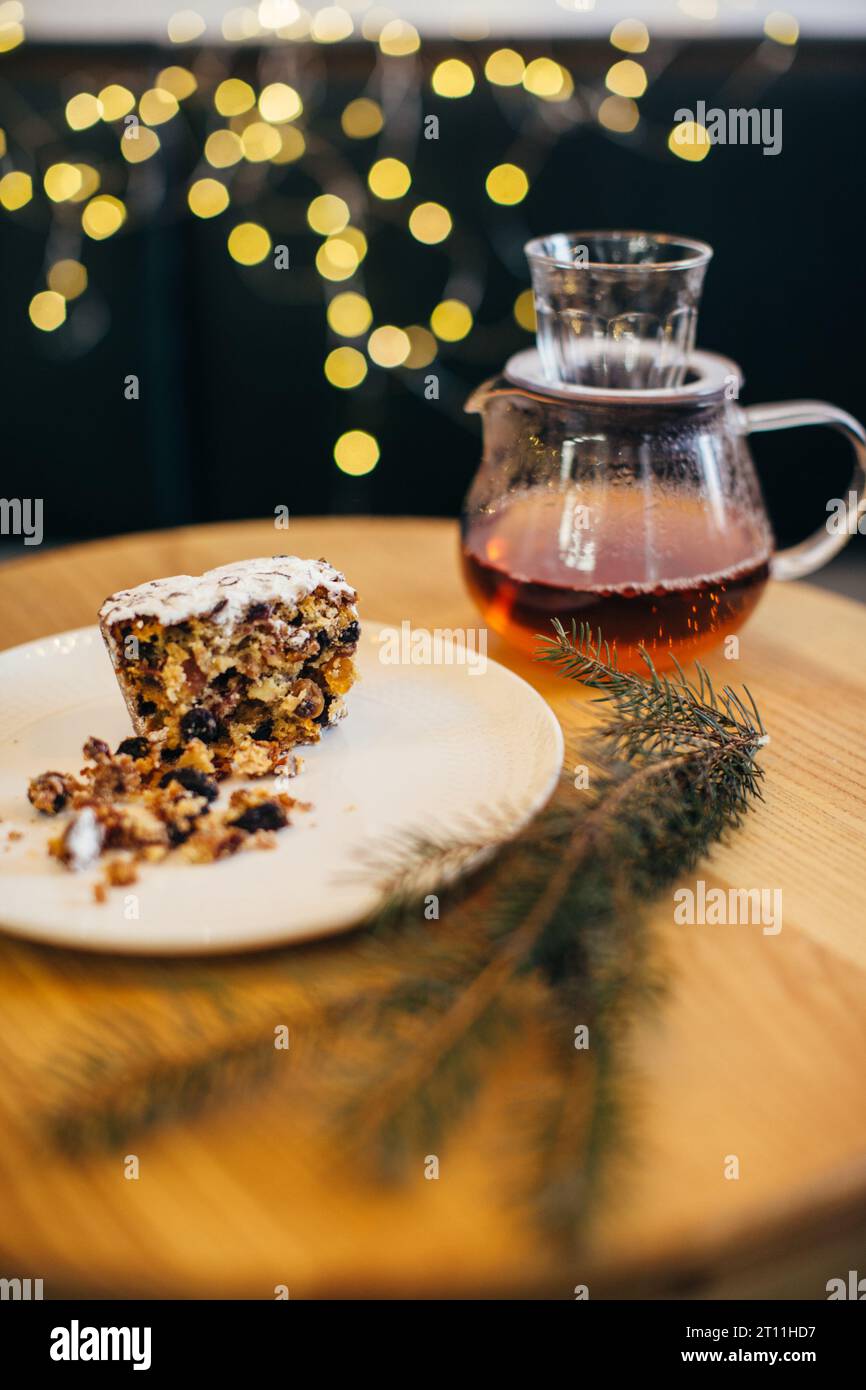 Traditional English steamed pudding with dried fruits and nuts for ...