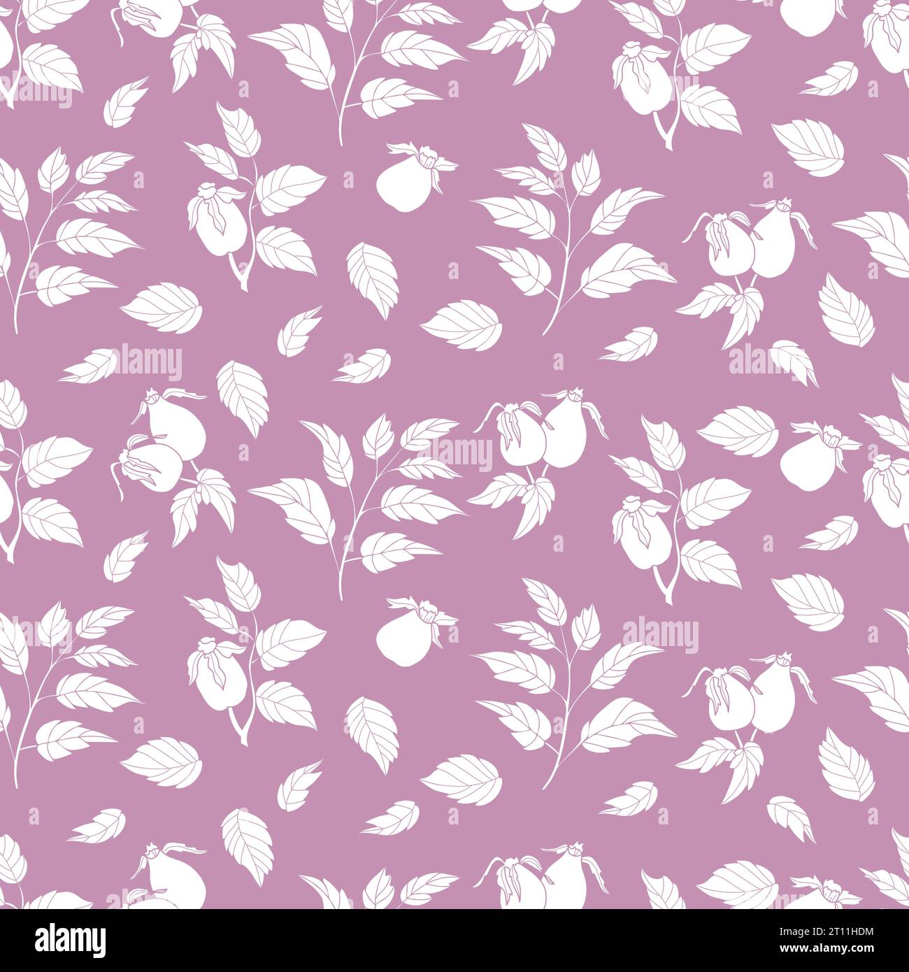 briar seamless pattern Rosehip branch with fruits and leaves on pink background. Vector ...