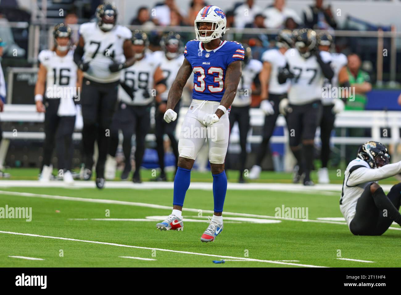 Buffalo Bills cornerback Siran Neal (33) celebrates a tackle-for-loss ...