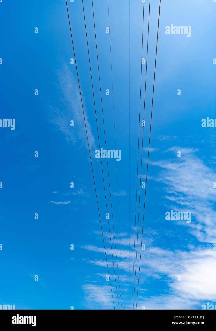 wire producing energy. voltage transmission on electric wire. high ...