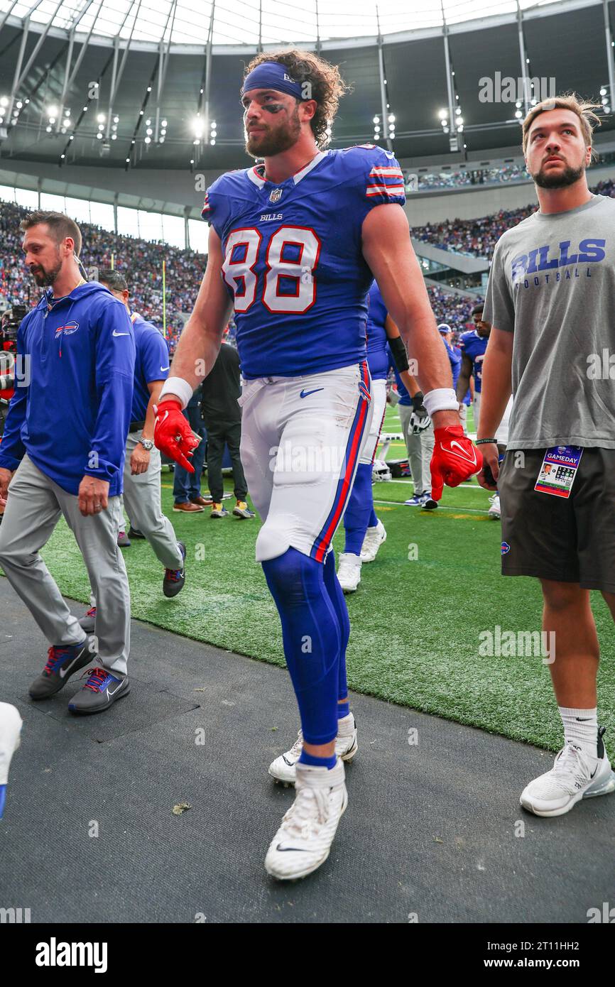 Buffalo Bills tight end Dawson Knox (88) walks off the field at ...