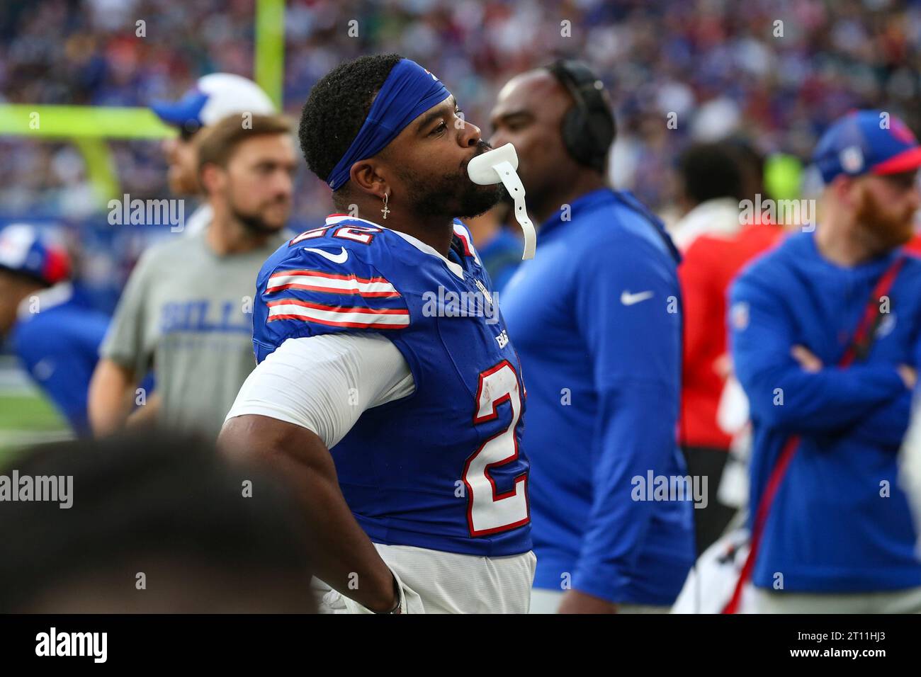 Buffalo Bills running back Damien Harris (22) walks the sideline during ...