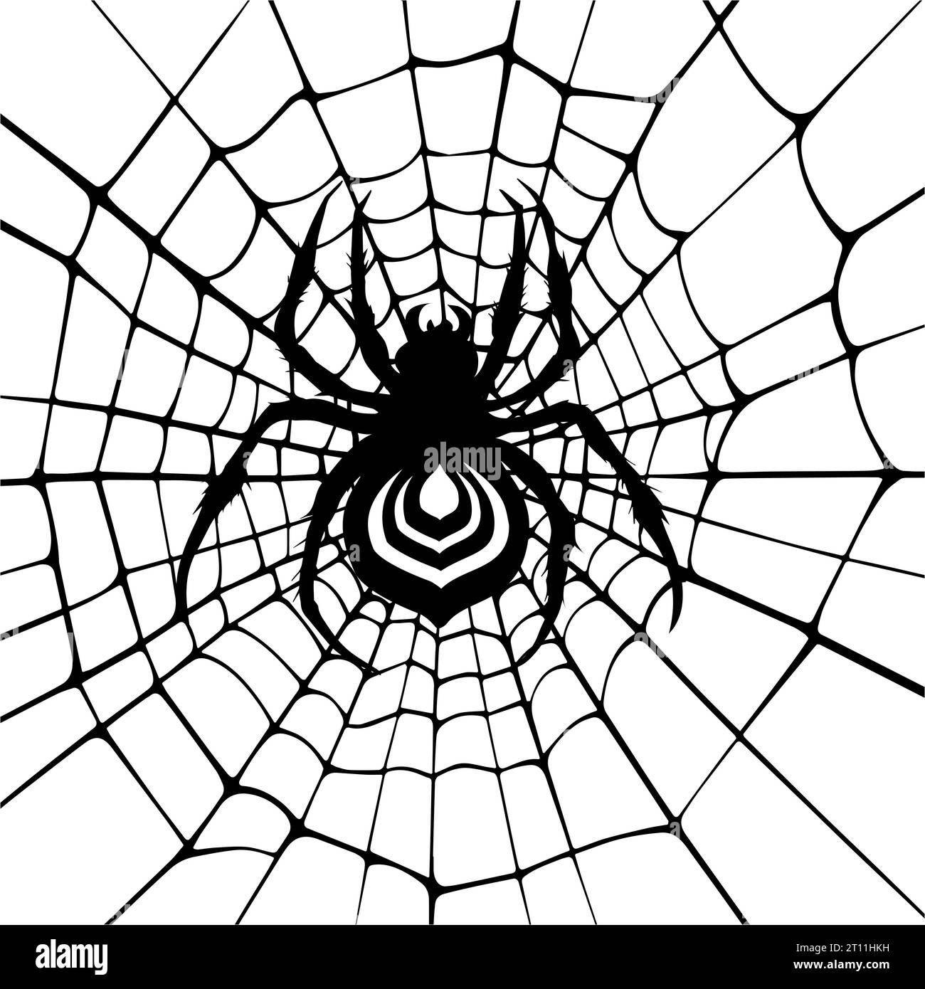 Spider sits on a web. Vector black silhouette of a spider and web on a ...