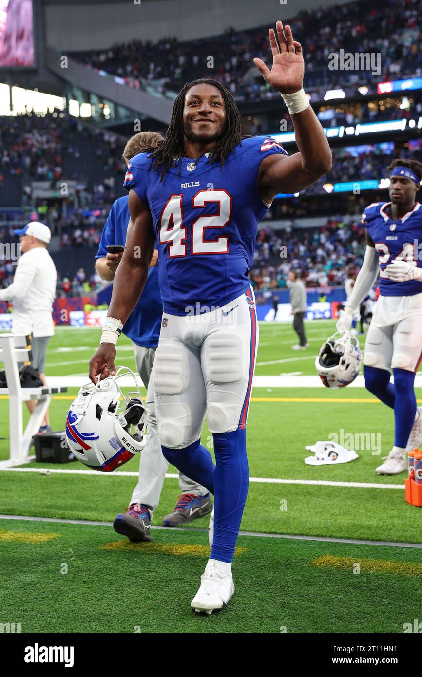 Buffalo Bills linebacker Dorian Williams (42) walks off the field after ...