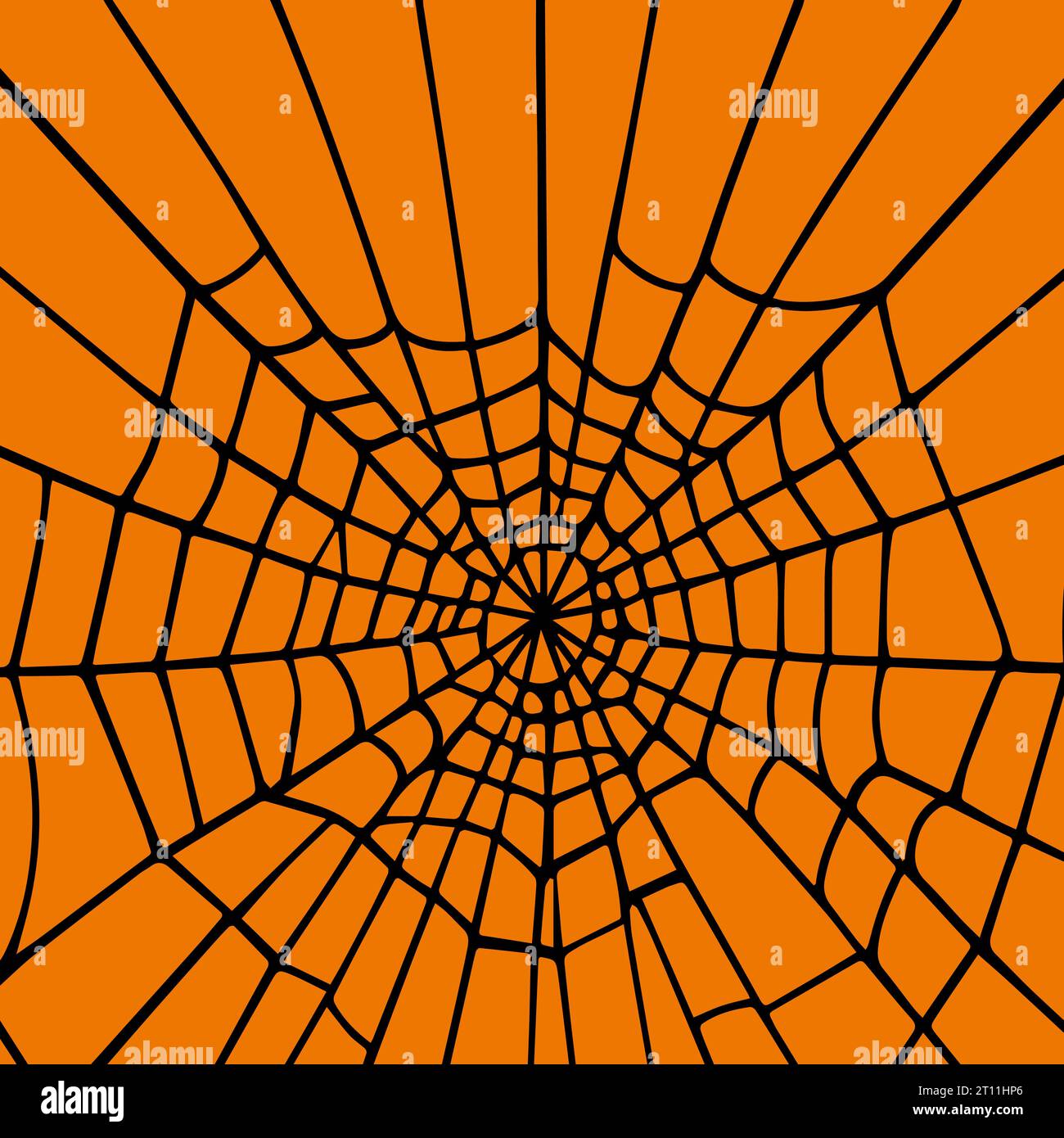 Orange background with spider round web. Vector silhouette on a black ...