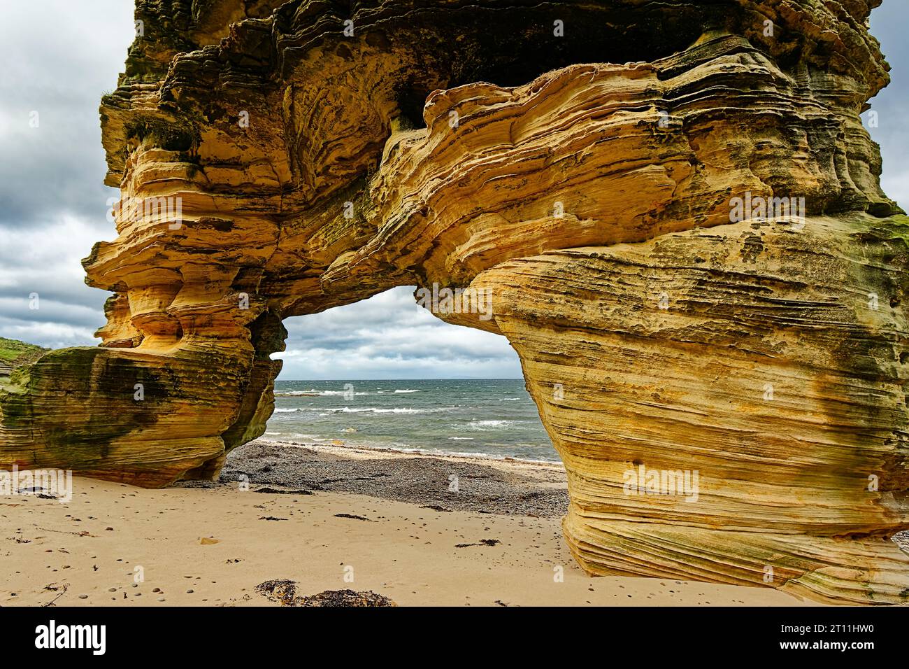 Hopeman Moray Coast Scotland the legs of a giant sandstone sea stack on ...