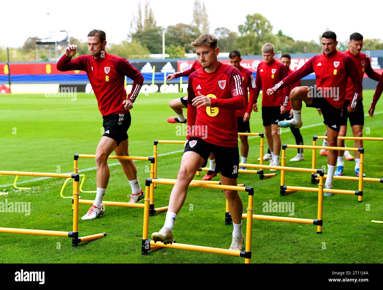 Wales' David Brooks (centre) during a training session at the SToK ...